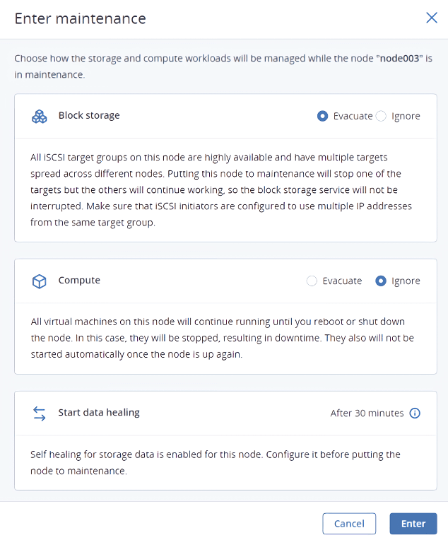 Performing node maintenance
